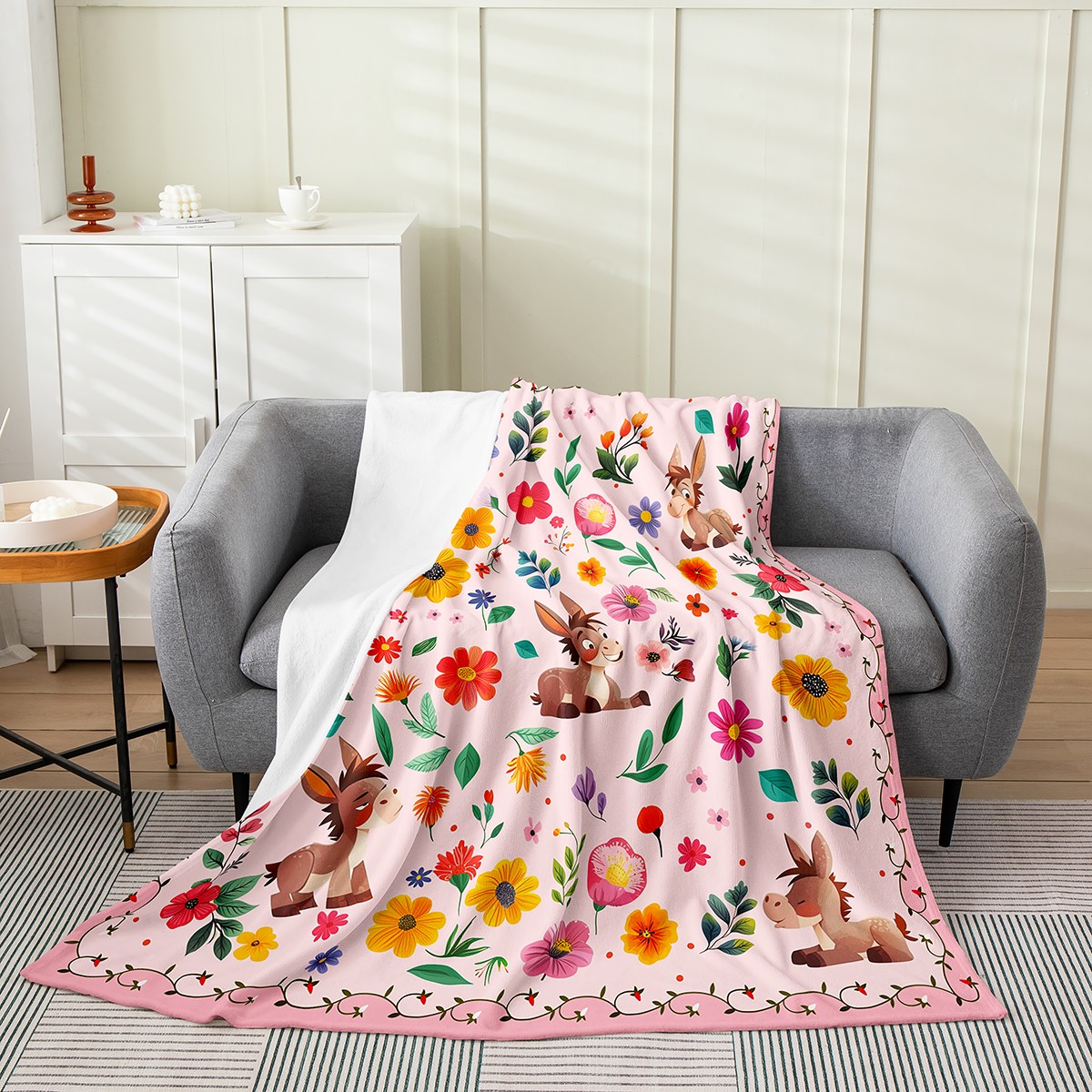 YST Cute Donkey Blanket Twin 60x80, Kawaii Animals Flowers Pillow Cover ...