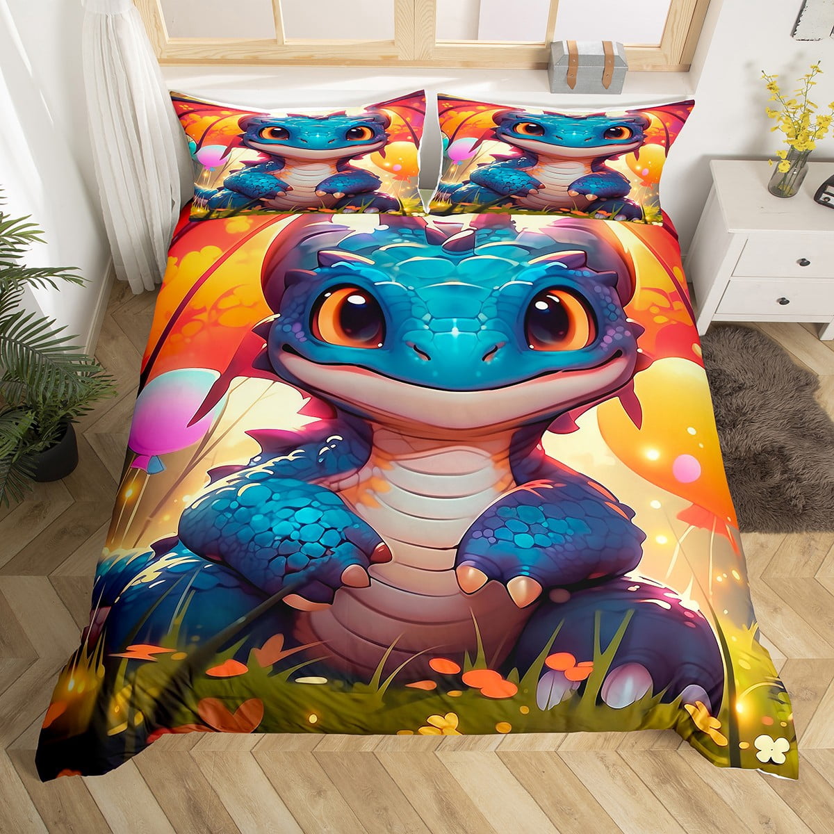 YST Cute Dragon Comforter Cover Kawaii Animal Bed Set Kids Room Decor ...