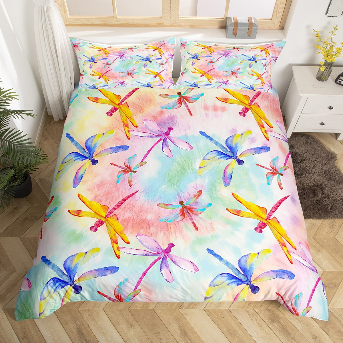 YST Cute Dragonfly Bed Sets Bohemian Spiral Duvet Cover, Psychedelic ...