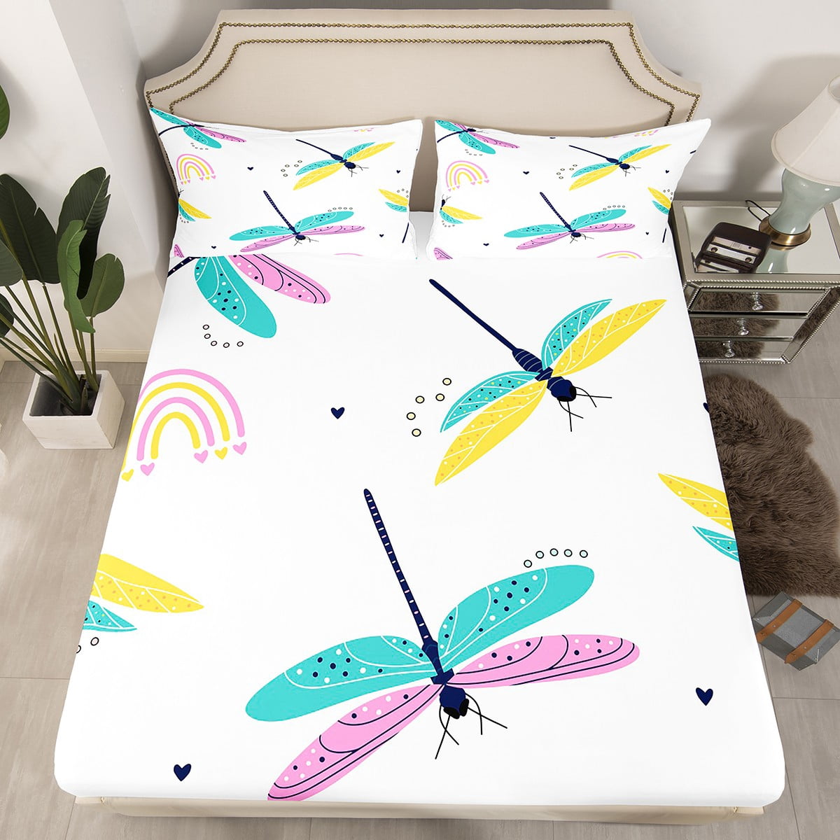 Erosebridal Cute Dragonfly Bed Sheets Boho Rainbow Bedding Set Bedroom ...
