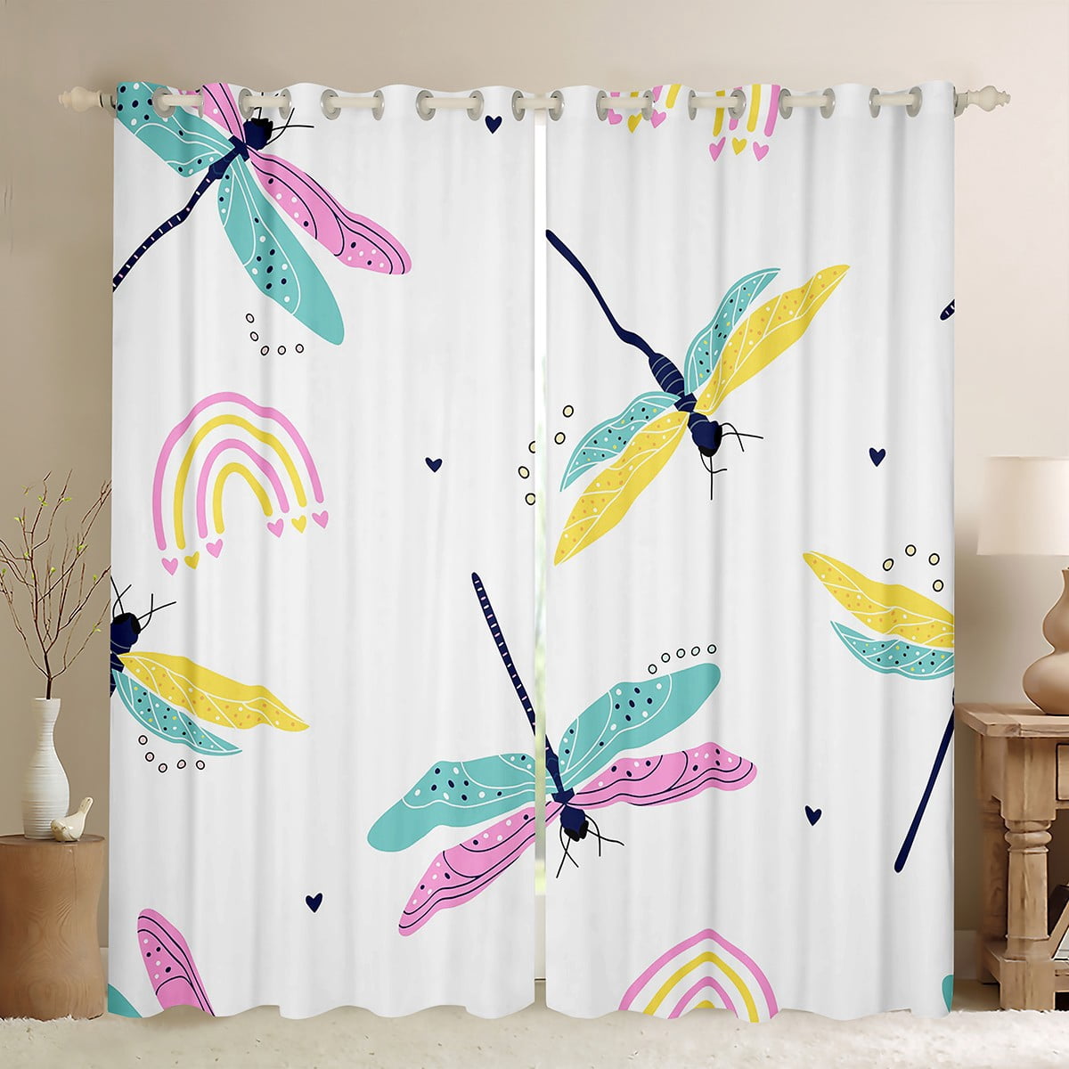 Cute Dragonfly Curtains & Drapes Boho Rainbow 30%-50% Blackout Curtains ...
