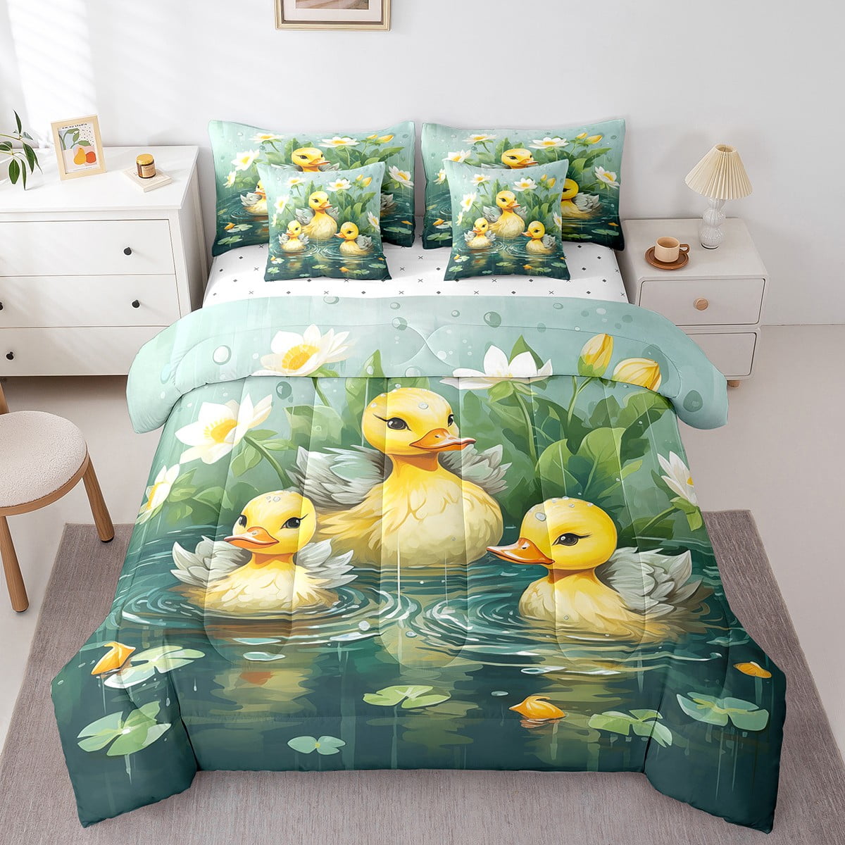 Cute Duck Bed In A Bag 7pcs Yellow Duck Animal Twin Size Comforter Set ...