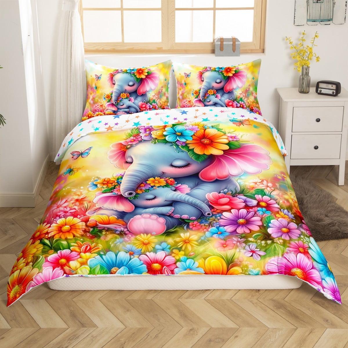 YST Cute Elephant Comforter Cover For Kids Boys Girls,Kawaii Animal ...
