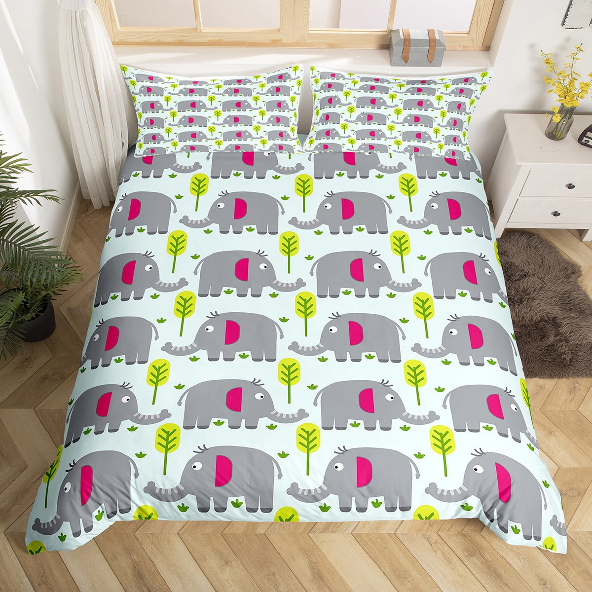 YST Cute Elephant Kids Bedding Set Safari Wild Print Comforter Cover ...