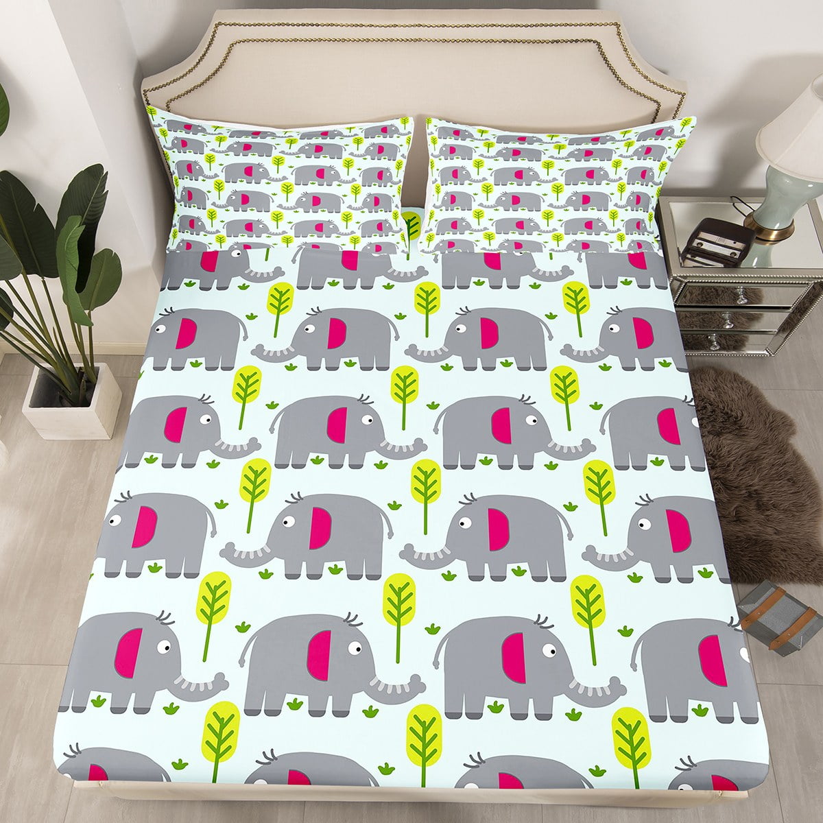 Erosebridal Cute Elephant Bedding Set Safari Wild Print Fitted Sheet ...