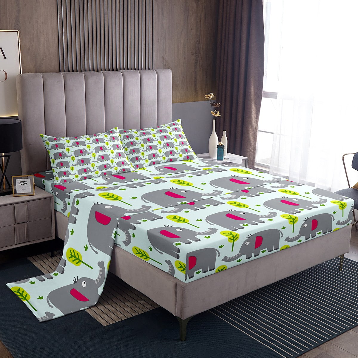 YST Cute Elephant Kids Sheets Safari Wild Print Sheet Set Woodland ...