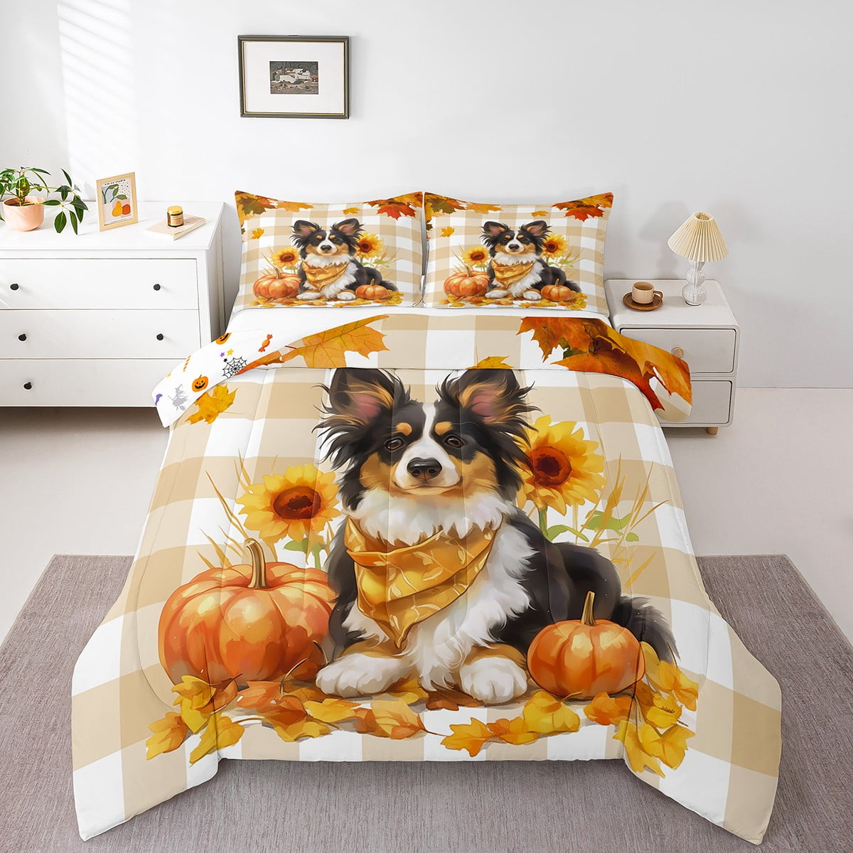 YST Cute Fall Corgi Kids Comforter Set Full,Autumn Maple Leaves ...