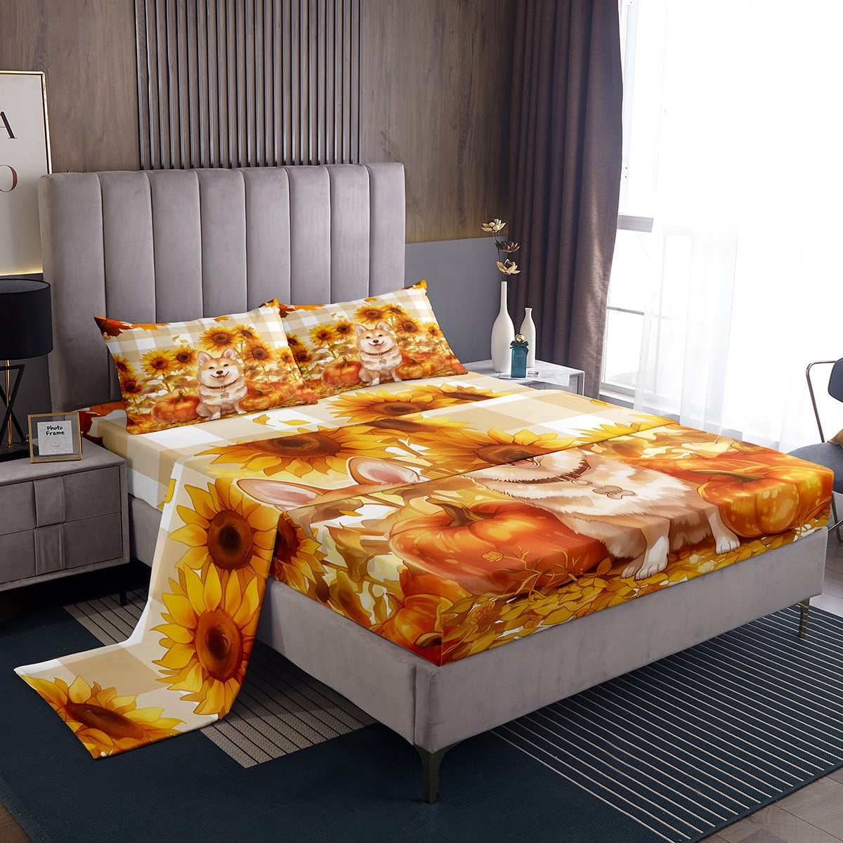Cute Fall Dog Sheets Twin,Autumn Maple Leaves Sunflower Pumpkin Bed ...