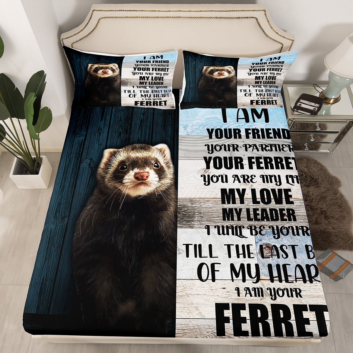 YST Cute Ferret Bed Sheets Rustic Farmhouse Fitted Sheet Full Size ...