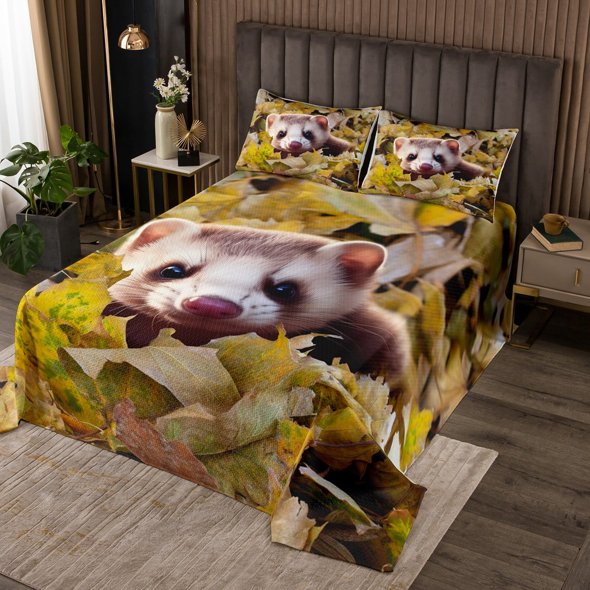 Erosebridal Cute Ferret Bedspread Set Cute Wild Animal Quilt Set 3D ...