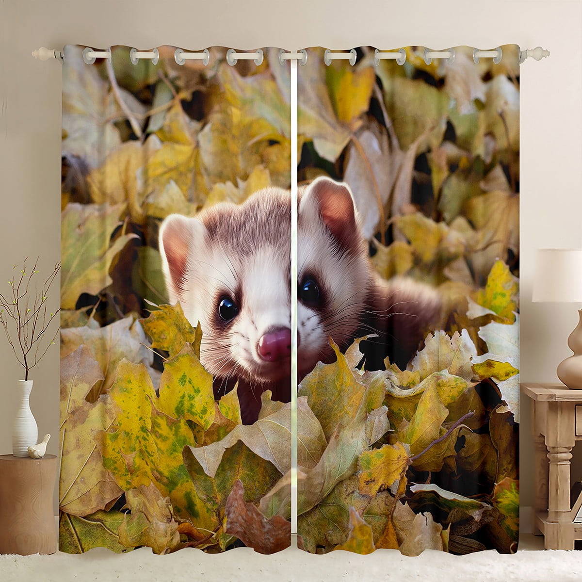 Cute Ferret Curtains Cute Wild Animal Curtains & Drapes 3D Print Animal ...