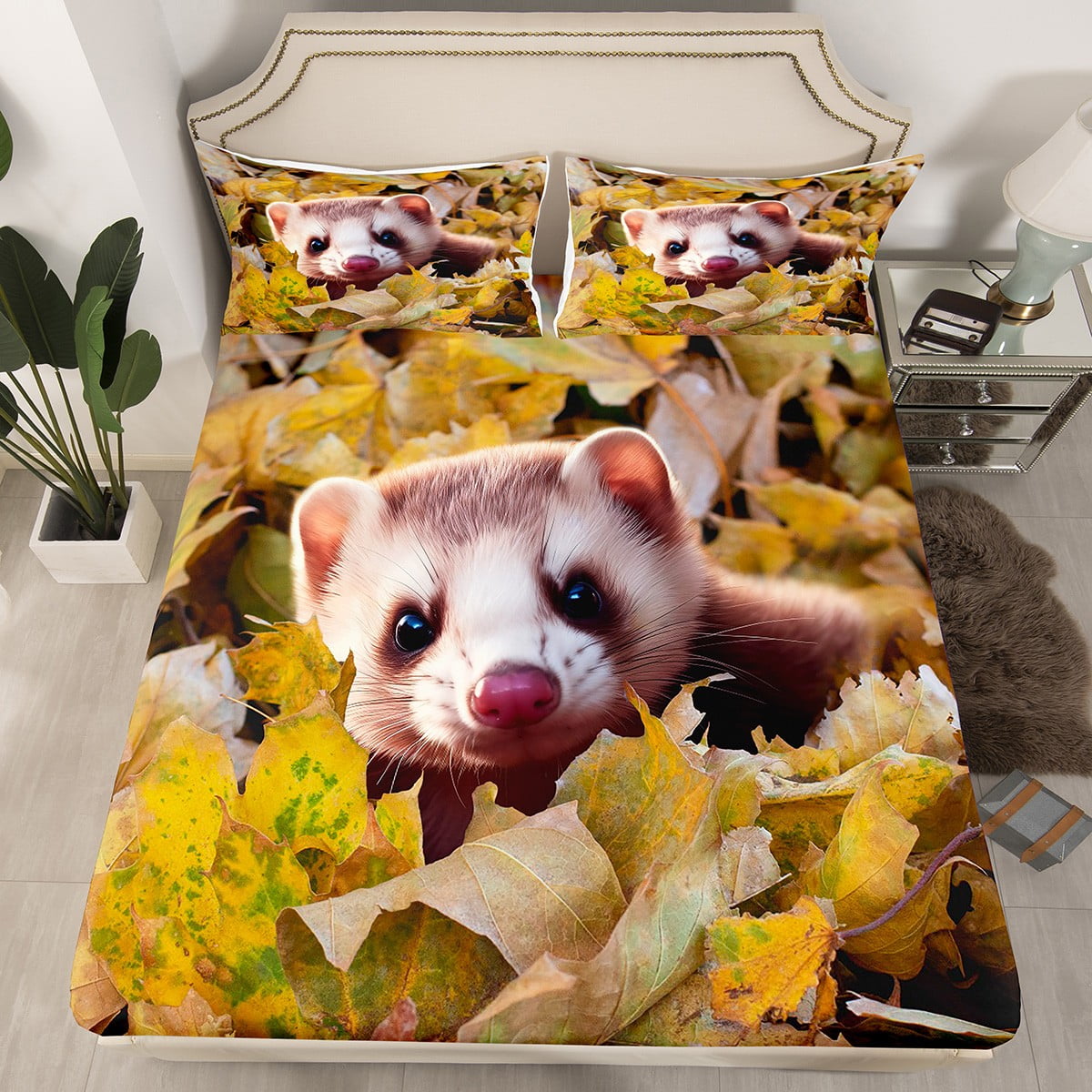 YST Cute Ferret Fitted Sheet Cute Wild Animal Bed Sheets 3D Print ...