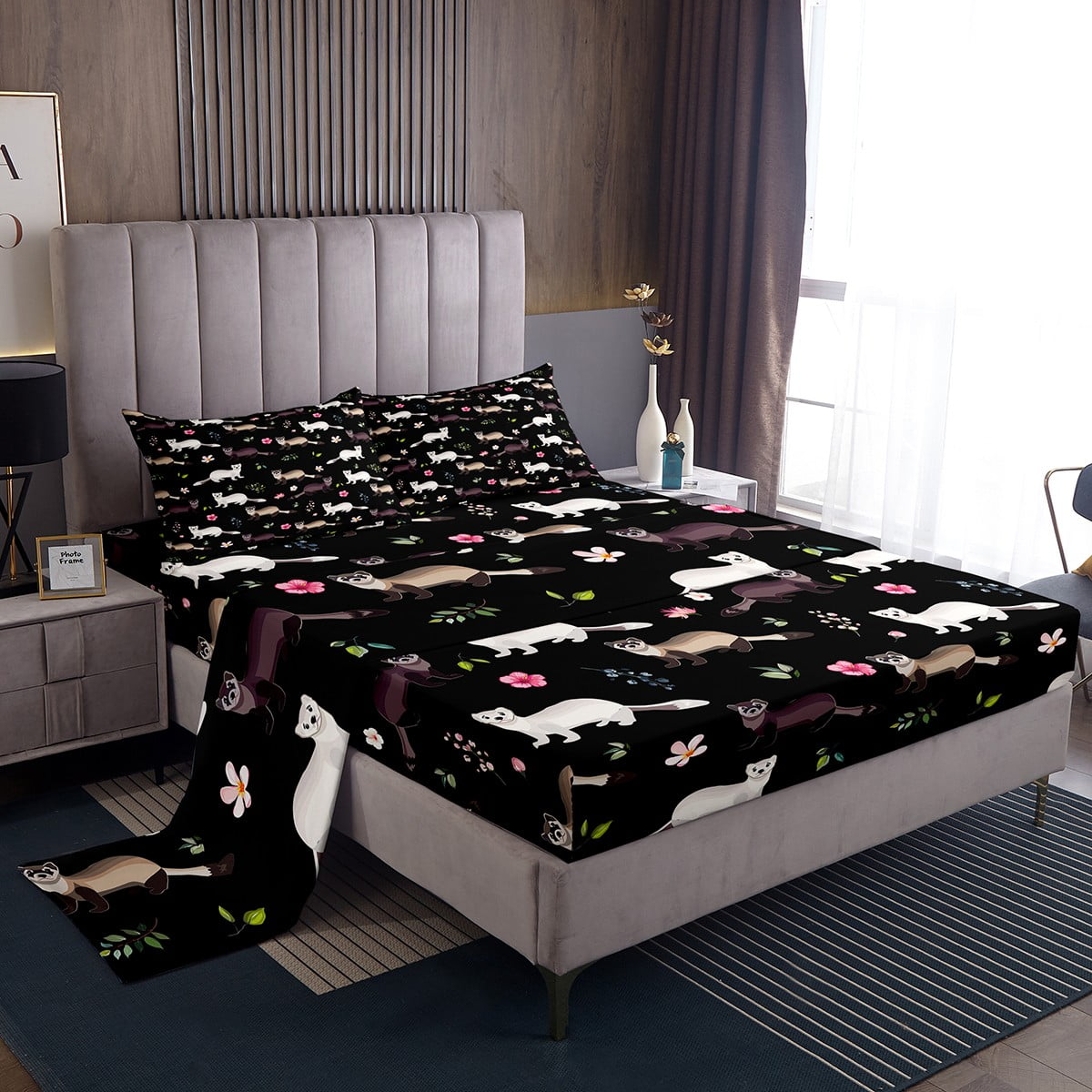 Cute Ferret Twin Sheet Set Pink Cherry Blossoms Sheets Women, White ...