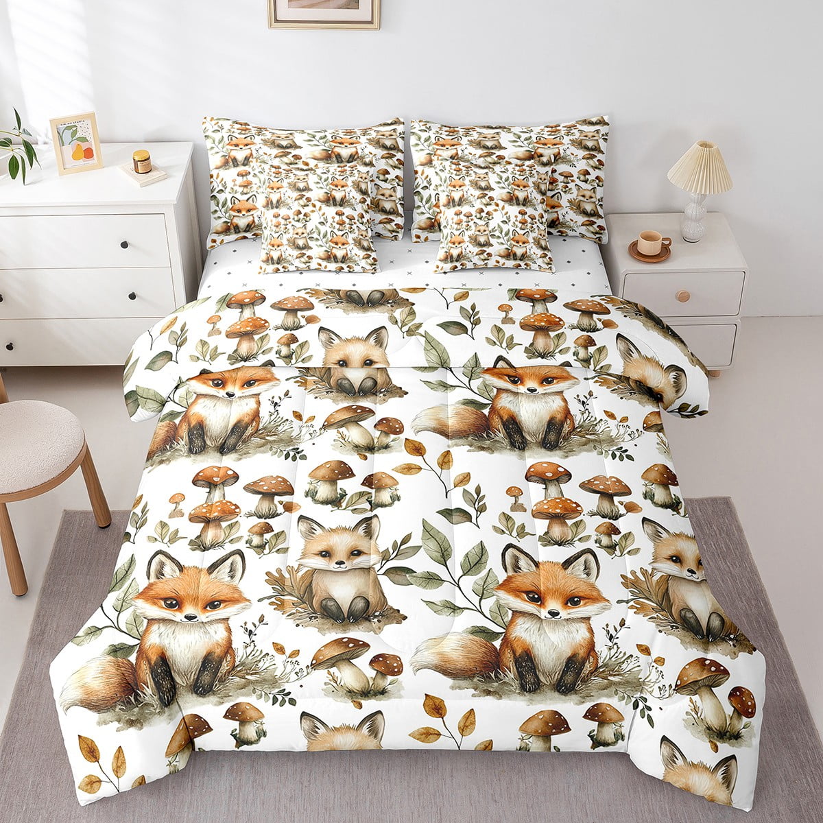 Cute Fox Bed In A Bag 7 Piece King Woodland Animal Comforter Set Jungle ...