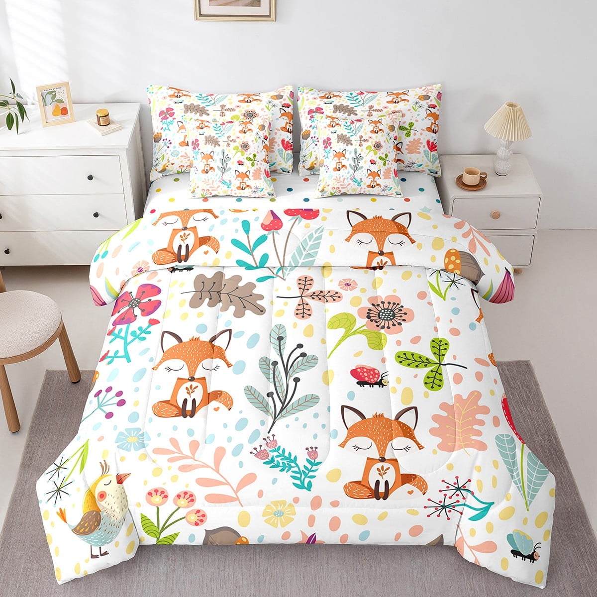 Erosebridal Cute Fox Comforter Set 7 Piece Twin Cartoon Woodland ...