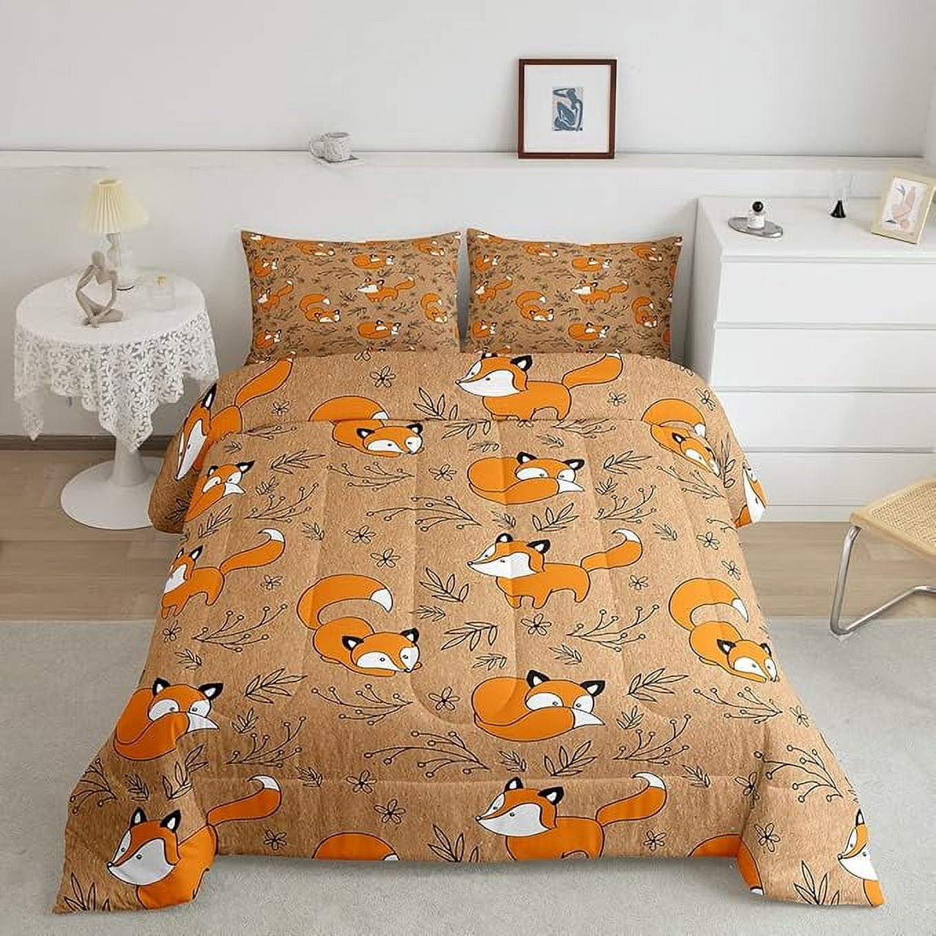 YST Cute Fox Comforter Set for Teens Orange Fox Bedding Set Wild ...