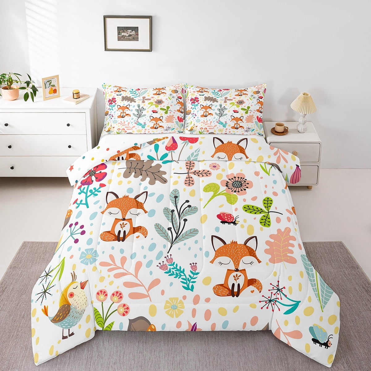 YST Cute Fox Comforter Set Twin Cartoon Woodland Wildlife Bedding Sets ...