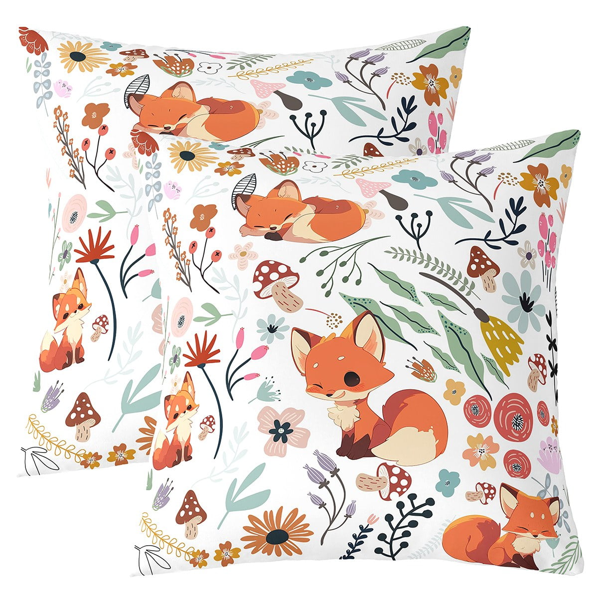 Cute Fox Throw Pillow Covers Set of 2 ,Woodland Fox Pillow Covers 16x16 ...