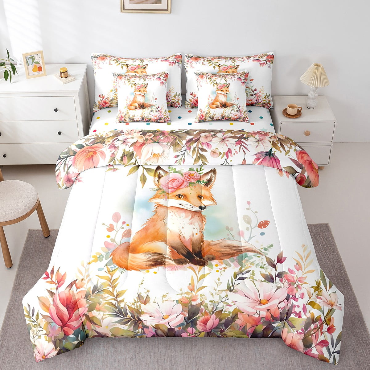 YST Cute Fox Twin Comforter Set 7-Piece Fox Print Bedding Comforter ...