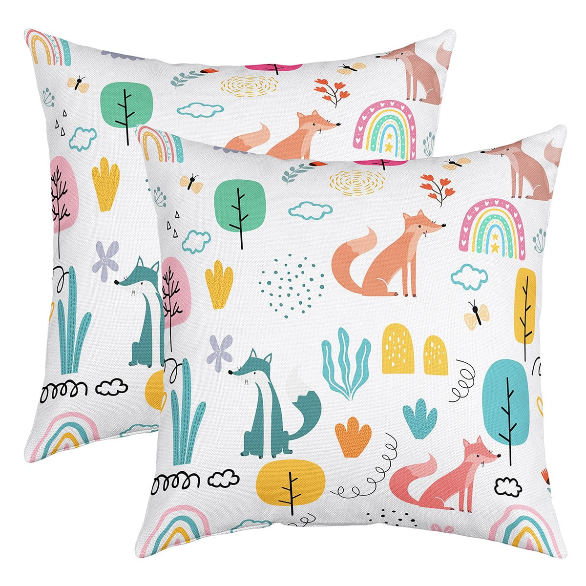Cute Foxes Pillow Covers ,Cartoon Foxes Animal Throw Pillow Covers ...