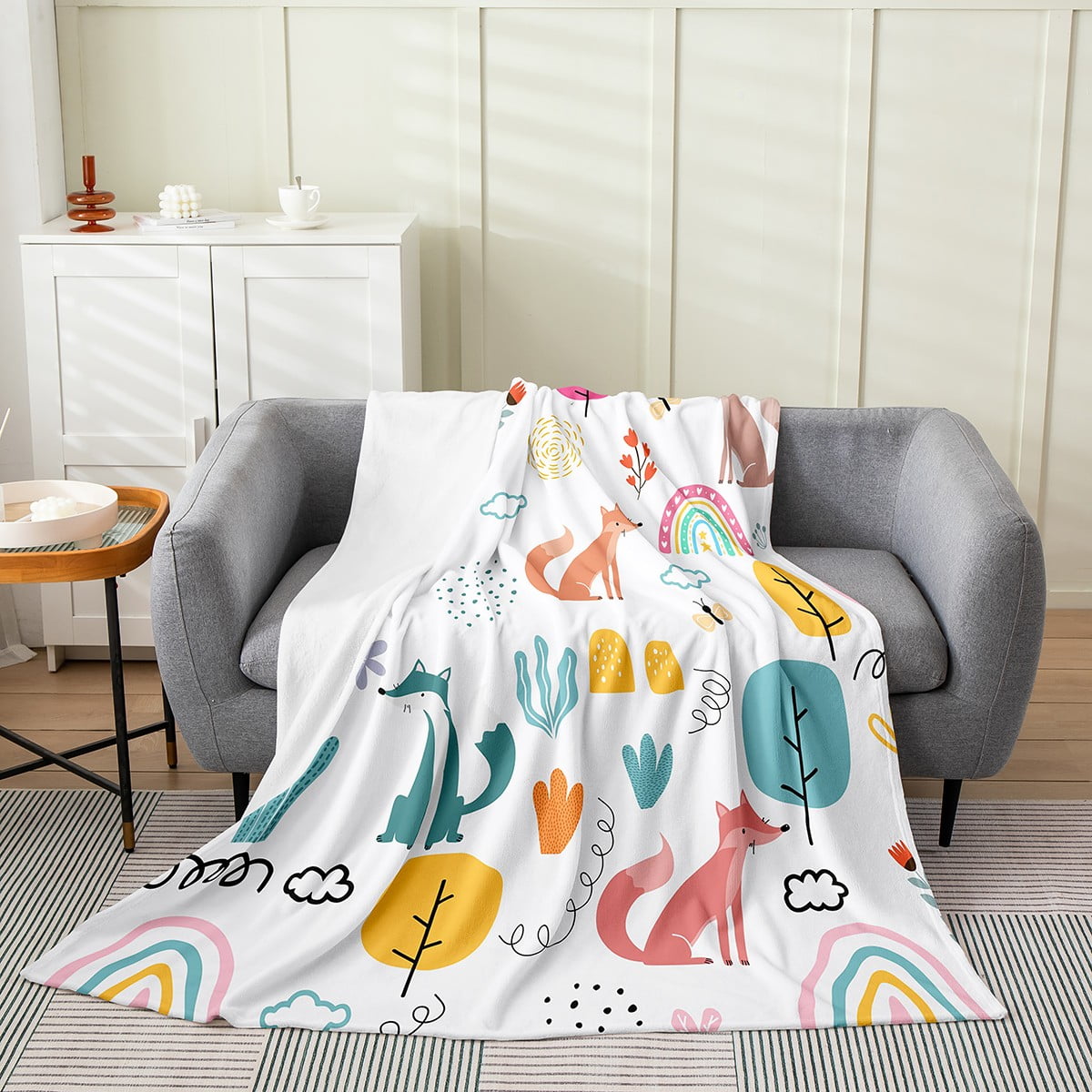 Cute Foxes Throw Blanket ,Cartoon Foxes Animal Fleece Blanket Twin ...
