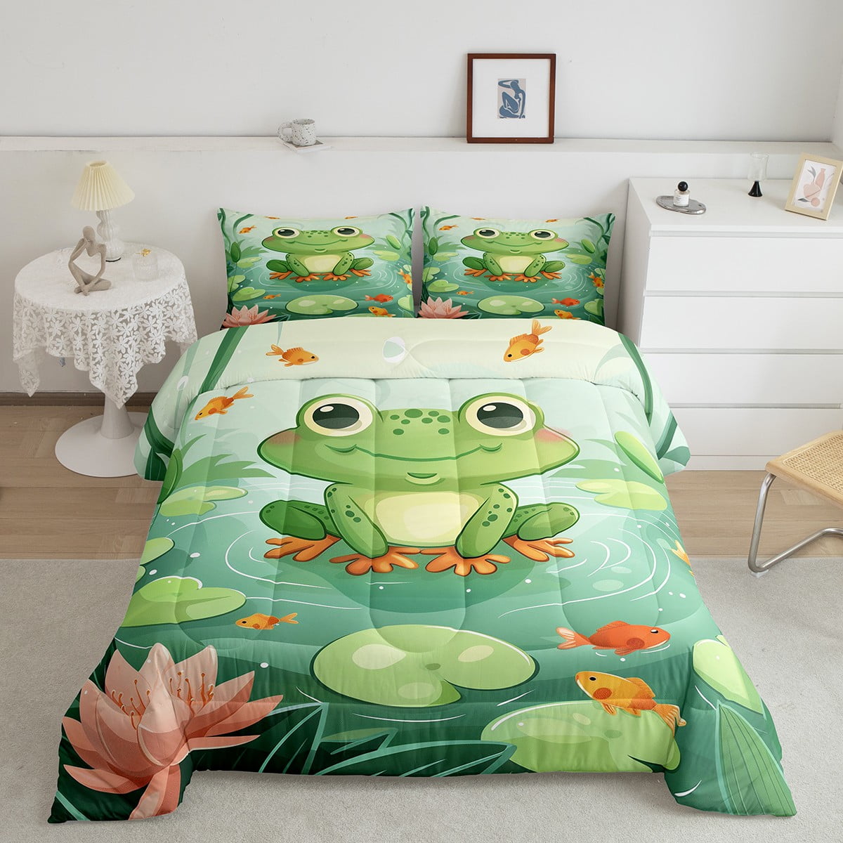 Cute Frog Comforter Set Twin Size Cartoon Frog Bedding Set Tropical ...