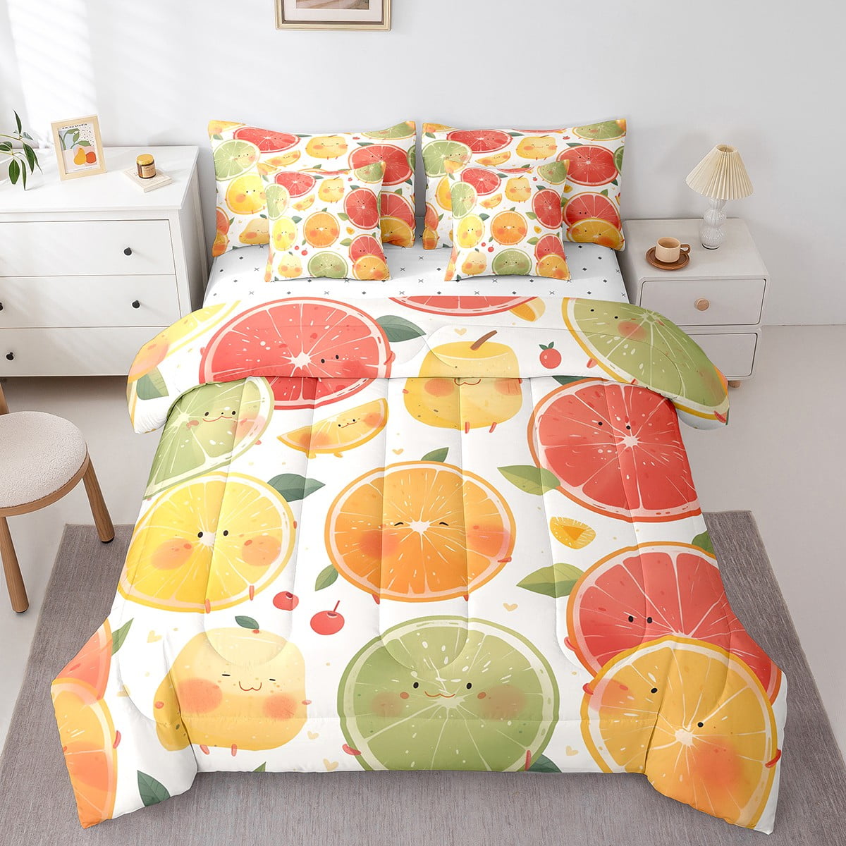 YST Cute Fruit Theme 7 Pcs Comforter Set Queen Colorful Fruit Prints ...