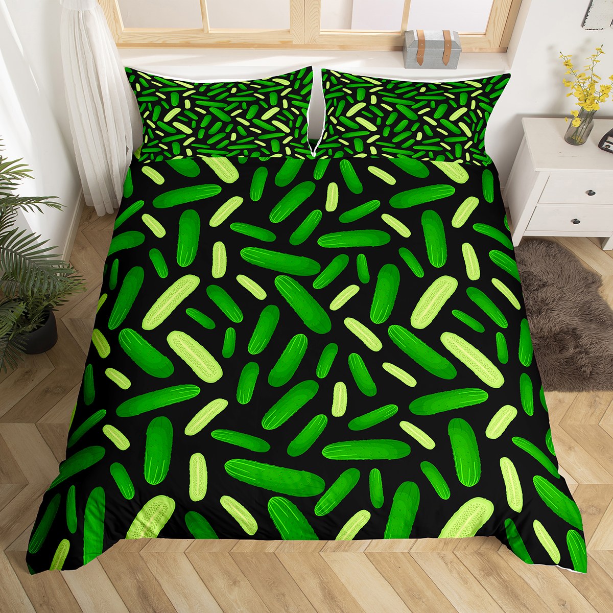 YST Cute Funny Cucumber Comforter Cover Hand Drawn Doodle Pickles Duvet ...