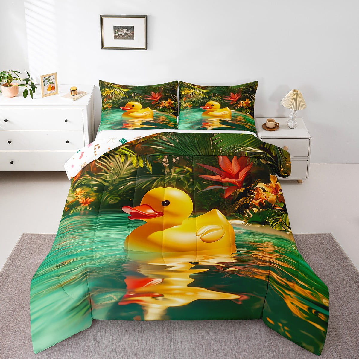 YST Cute Funny Duck Twin Comforter Set,Yellow Rubber Duck Bedding Set ...
