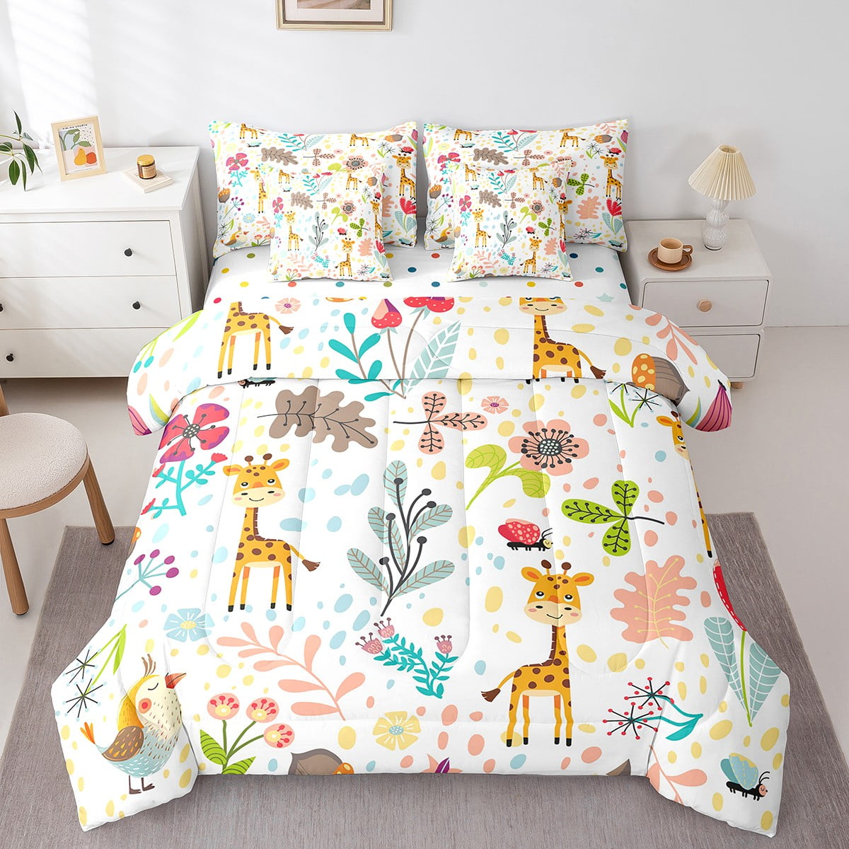 Cute Giraffe Bed In A Bag With Sheets Cartoon Giraffe Comforter Set 7 ...