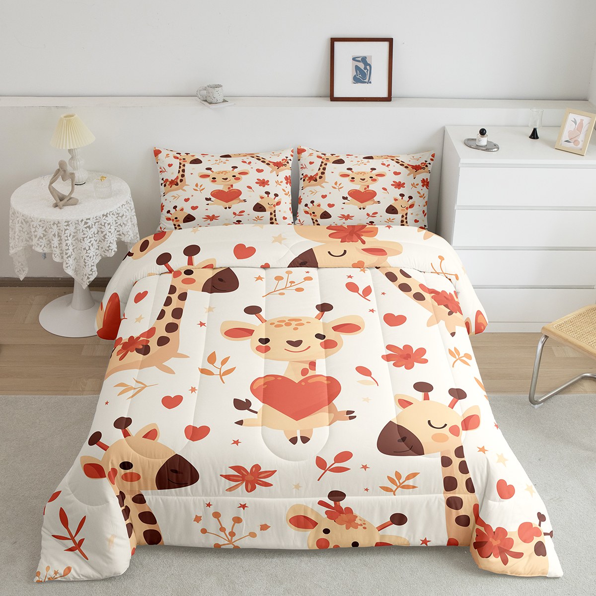 Cute Giraffe Bedding Set Queen Kawaii Cartoon Animal Comforter Set,Chic ...