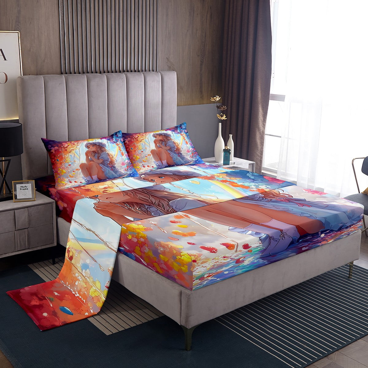 Erosebridal Cute Twin Sheets Japanese Anime Bed Set, Rainbow Oil ...