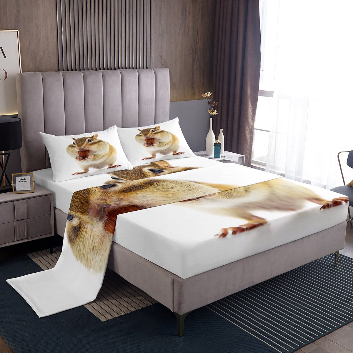 YST Cute Ground Squirrel Bed Set Kawaii Hamster Bed Sheets Set, Brown ...