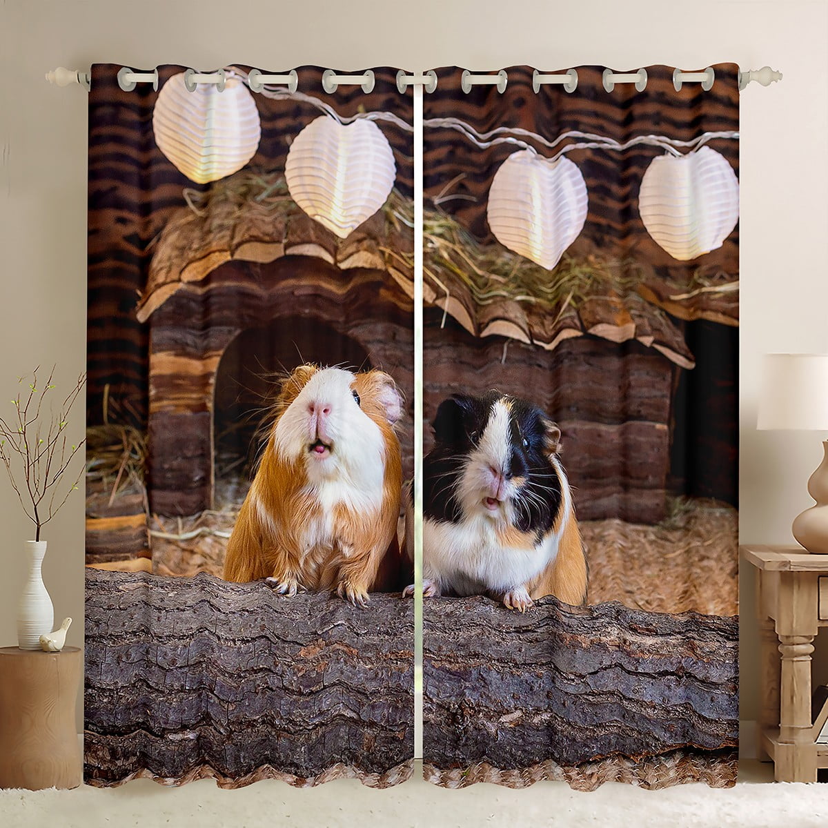 Cute Guinea Pig Curtains Kawaii Animal 30%-50% Blackout Curtains, Brown ...