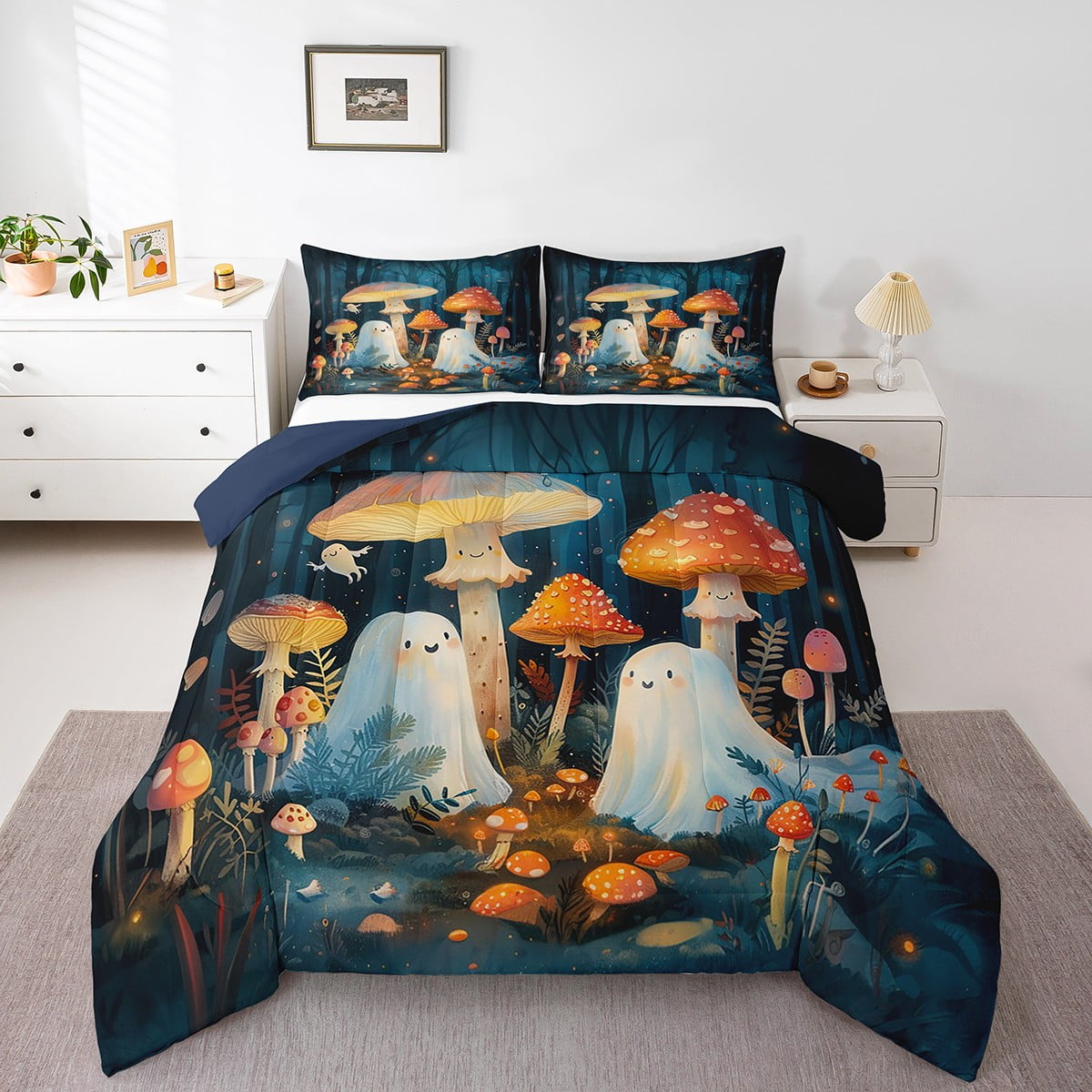 YST Cute Halloween Ghost Bedding Set Gothic Magical Mushroom Plant ...