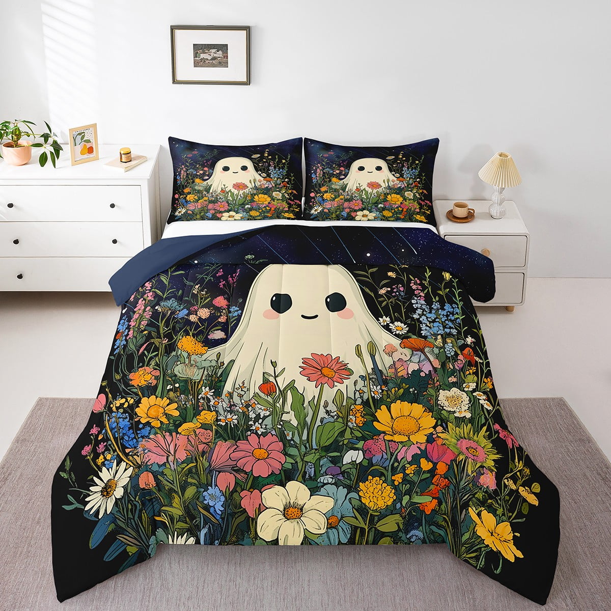 Erosebridal Cute Halloween Ghost Full Comforter Set,Rustic Wildflower ...