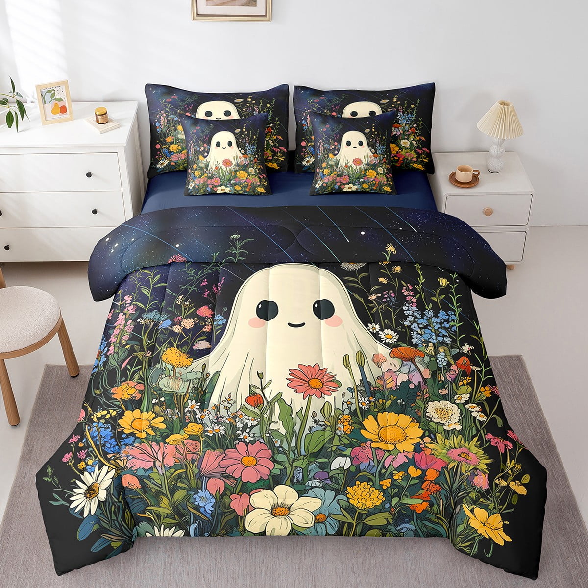 YST Cute Halloween Ghost King Comforter Set 7 Piece For Kids Boys Girls ...