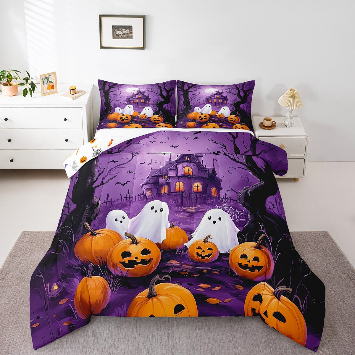 Cute Halloween Ghost Bedding Set,Pumpkin Bats Ghost Comforter Set ...