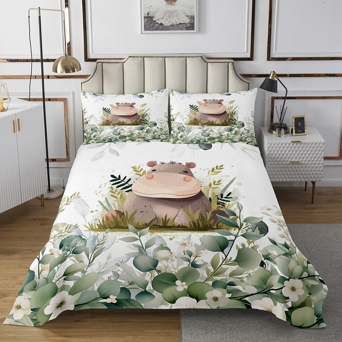 YST Cute Hippo Coverlet Twin Size for Kids Child Green Eucalyptus ...