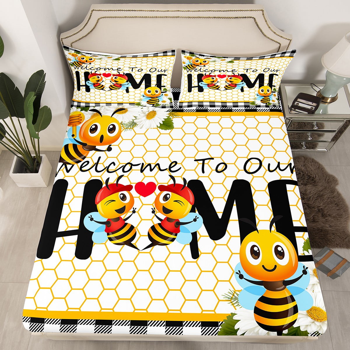 YST Cute Honey Bee Bed Sheets Kawaii Animal Fitted Sheet Twin Size ...