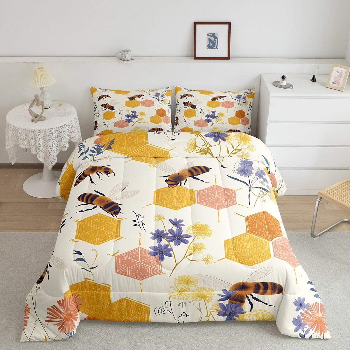 Cute Honey Bee Comforter Set Twin Kawaii Animal Bedding Sets Colorful ...