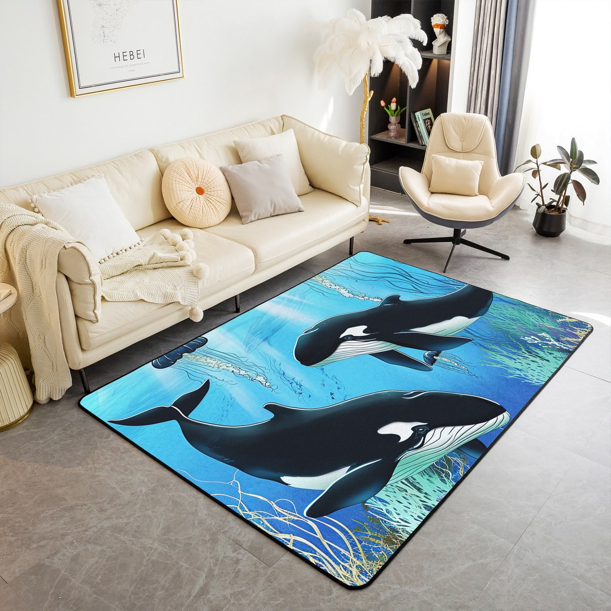 YST Cute Killer Whale Carpet Jellyfish Area Rug 5x7 Seafloor Indoor ...