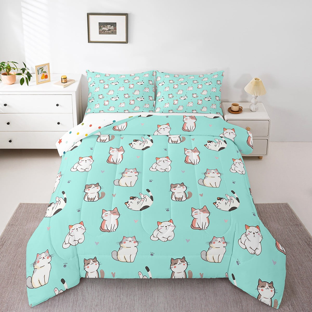 Cute Kitten Cat Queen Comforter Set Cartoon Pet Animal Bedding Set ...