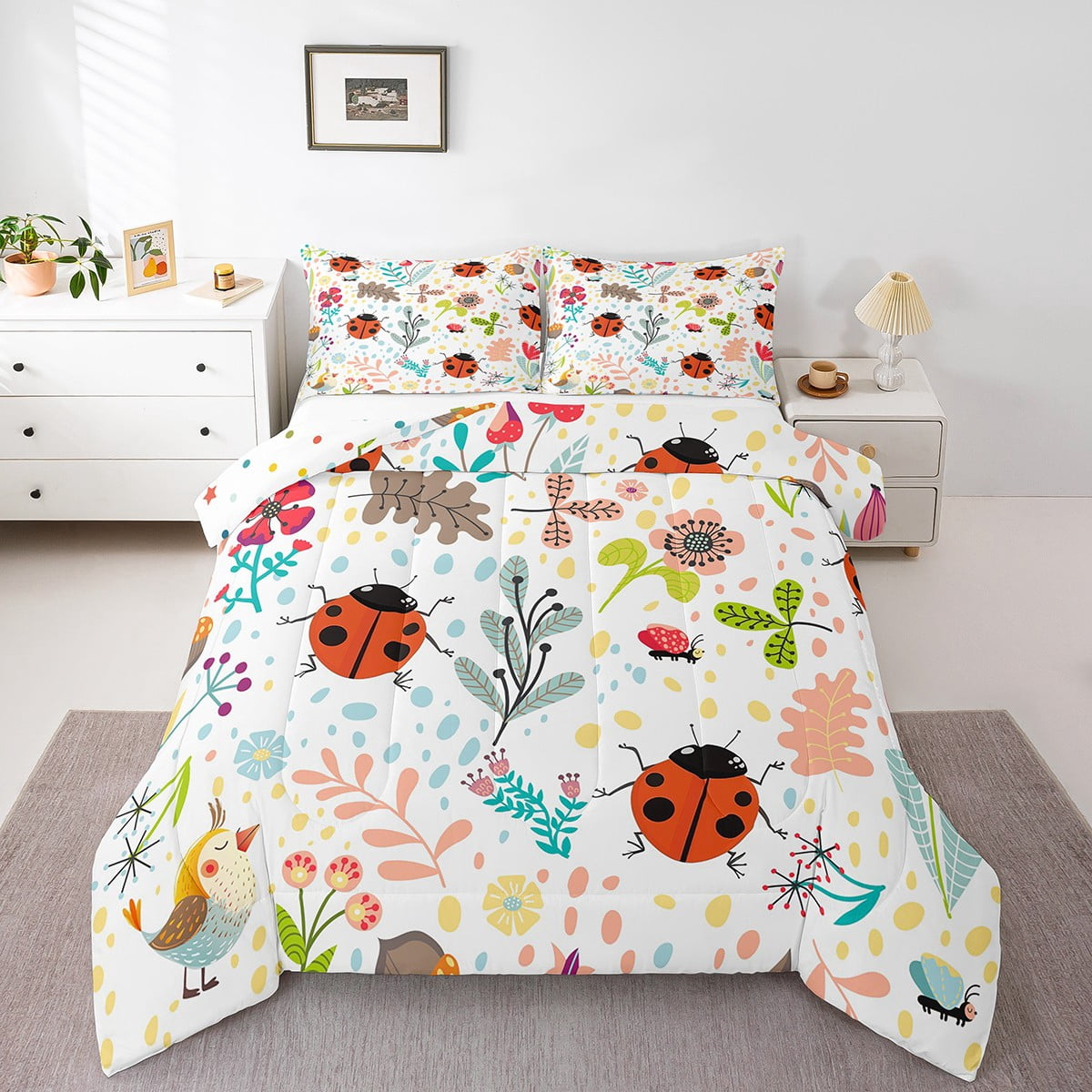 Cute Ladybug King Size Comforter Set Cartoon Red Ladybird Bedding Set ...