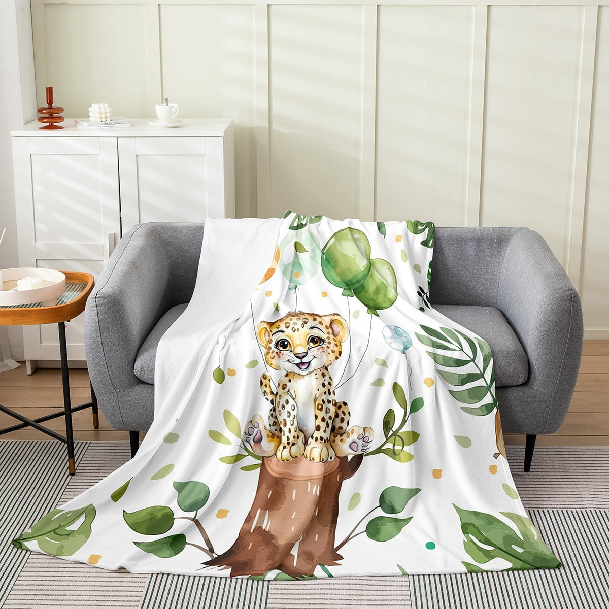 YST Cute Leopard Blanket Twin 60x80, Cartoon Animals Balloons Throw ...