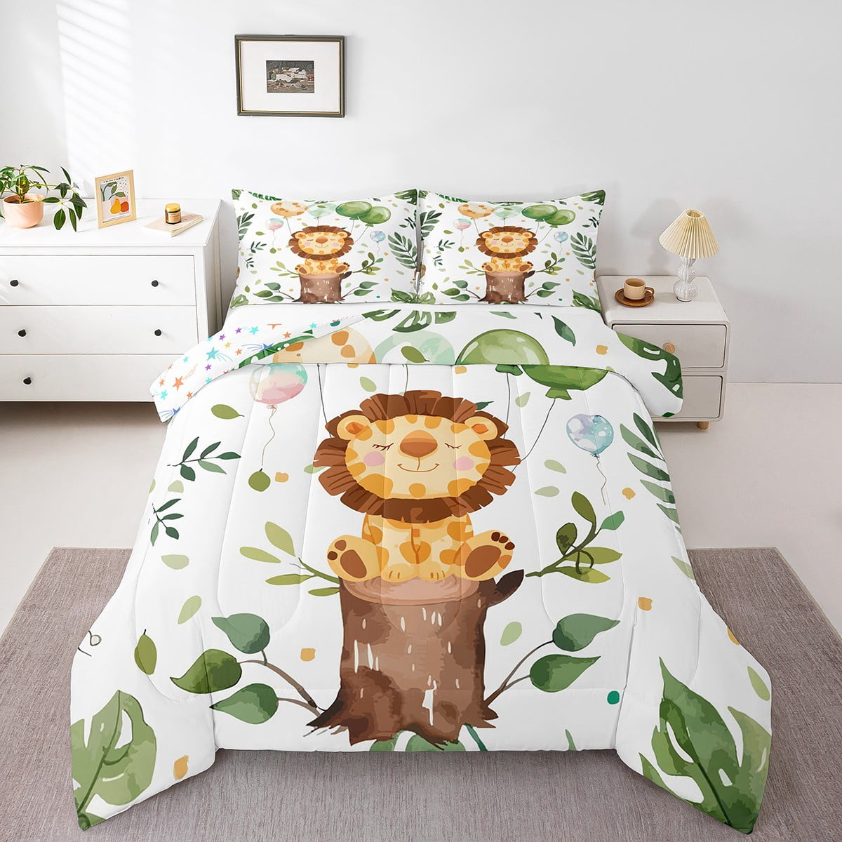 Cute Lion Bed Comforter Sets Queen Cartoon Zoo Animal Bedding Set ...
