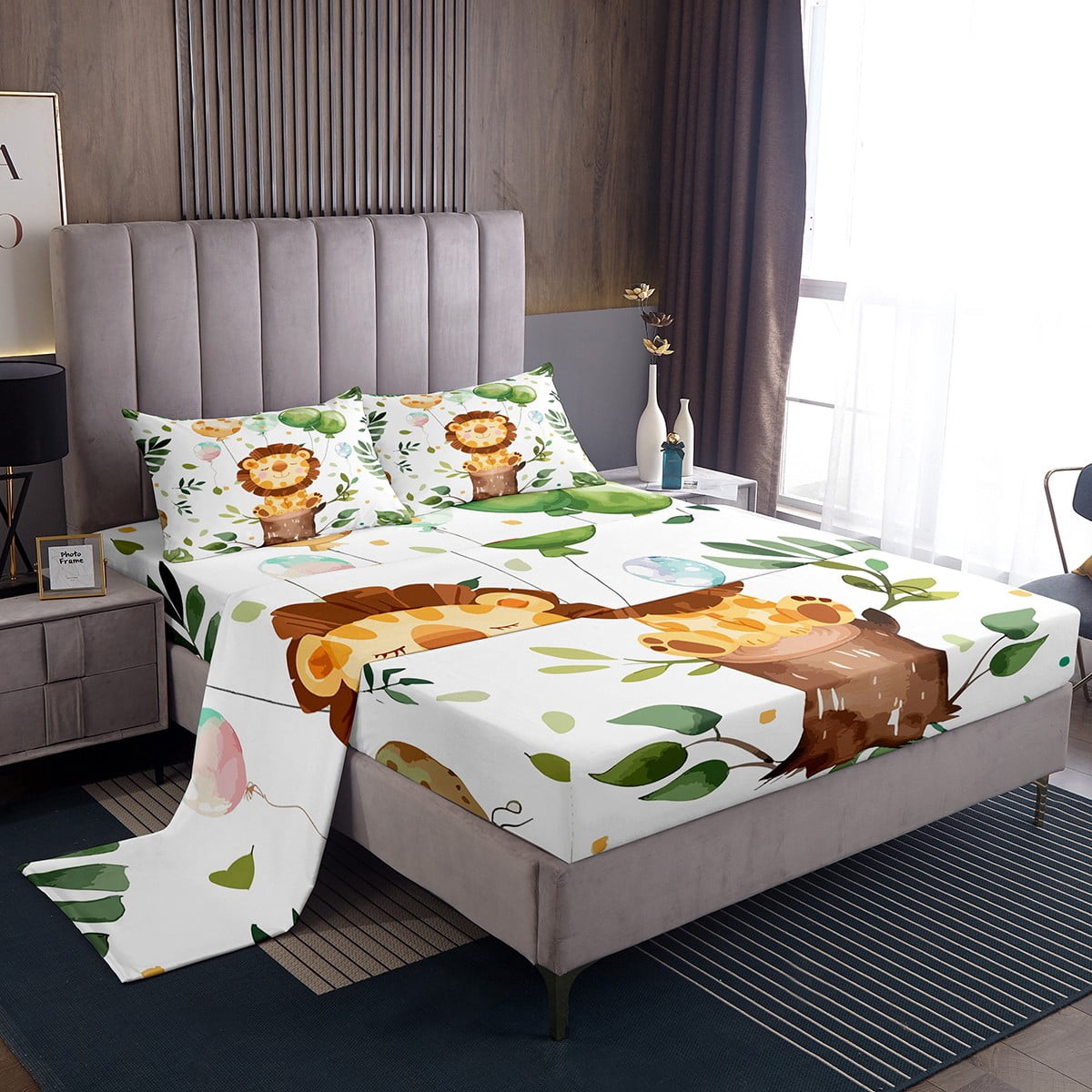 Cute Lion Bedding Sheets Full Cartoon Zoo Animal Sheet Set,Safari ...