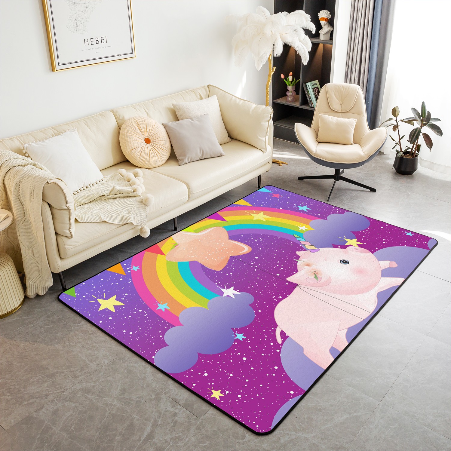 YST Cute Little Pink Pig Indoor Floor Mat Galaxy Glitter Stars Cartoon ...