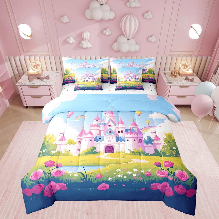 Erosebridal Cute Magical Castle Bed in a Bag 7pcs Queen Size Princess ...