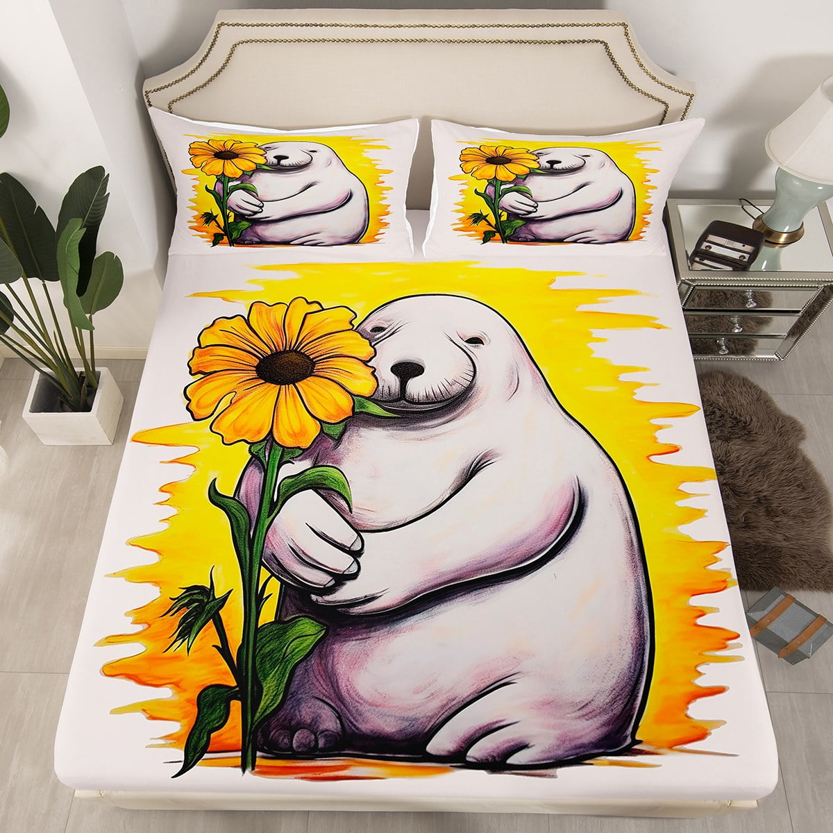Erosebridal Cute Manatee Fitted Sheet Queen Size, Cartoon Ocean Life ...